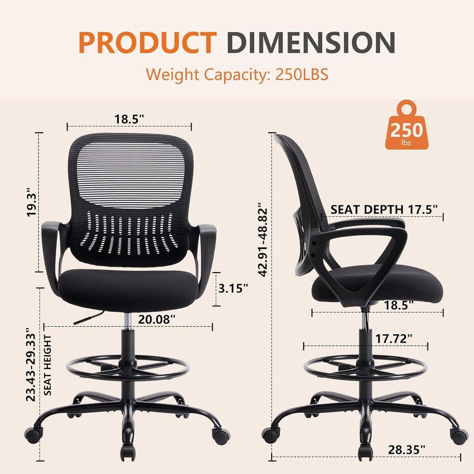 Ergonomic Adjustable Tall Drafting Chair: Perfect for Home Office ...