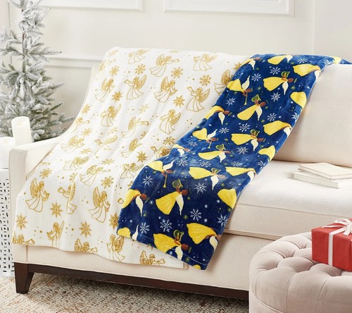 Kringle Express Oversized Set of 2 Printed Holiday Throws ANGELS | eBay