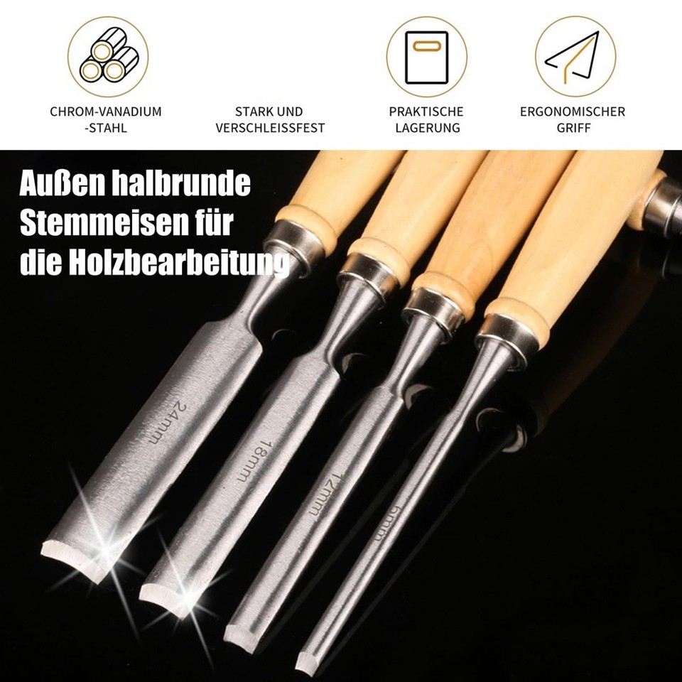 Set of 4 Wooden Chisel Set, Round, Curved Chisel Set, -V Steel5636 | eBay