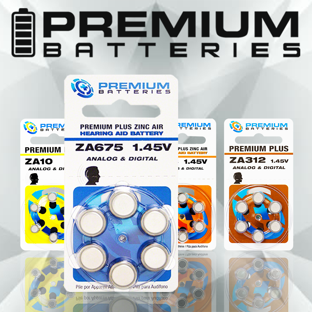 Premium Batteries Size 675 ZA675 1.45V Hearing Aid Batteries Blue Tab ...