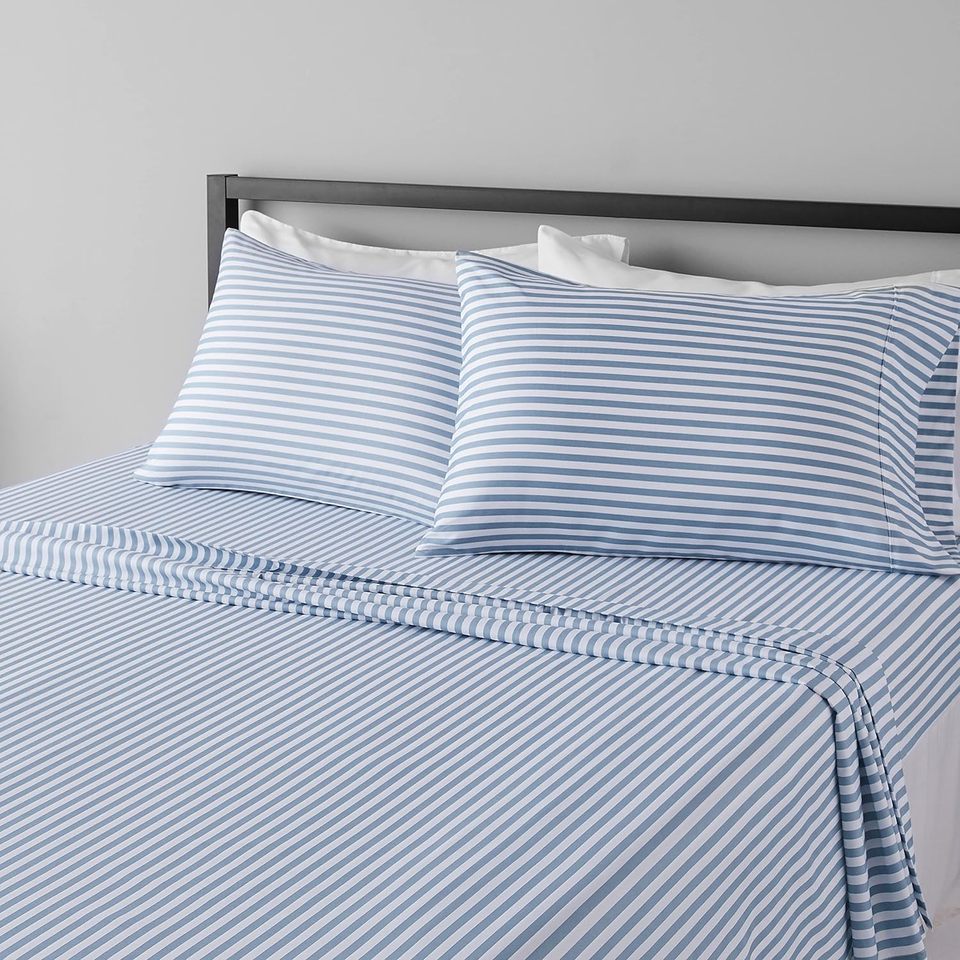 Modern,cosy, Soft 8 Piece Bed Sheet Set, Queen, Dusty Blue Pinstripe ...