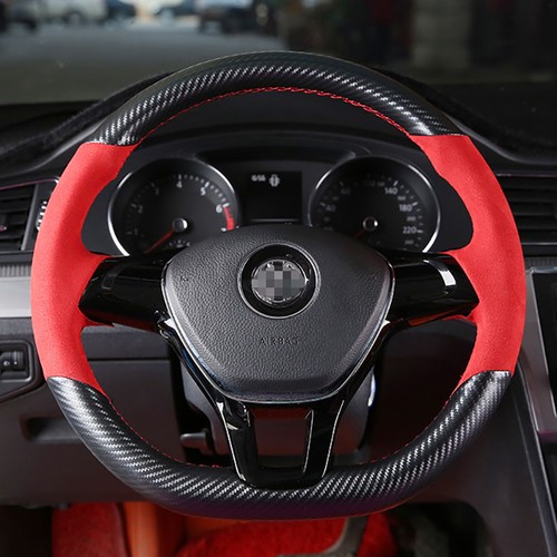 Hand sewing Top Leather Carbon Fiber Steering Wheel CoverFor VW Touran ...