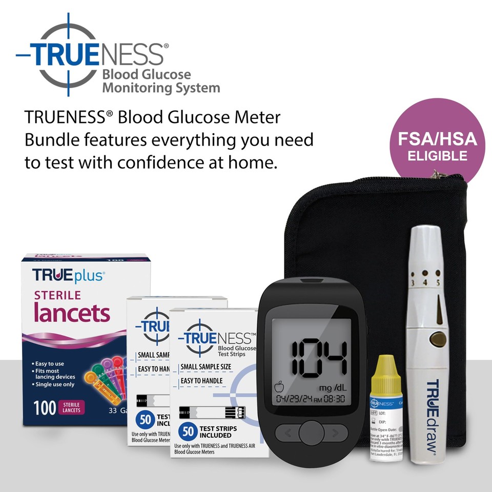 Blood Glucose Meter Bundle - Blood Glucose Monitor, Case, 100 Test ...