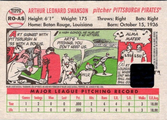 2005 Topps Heritage ART SWANSON Pittsburgh Pirates RED INK AUTO 01/56 ...