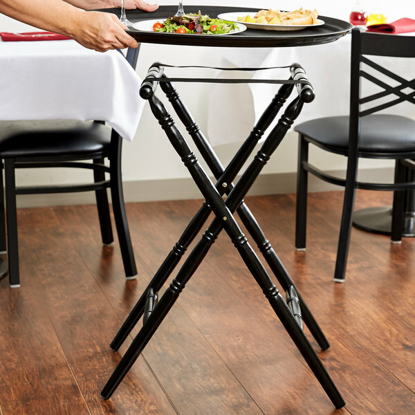 Restaurant Waitress Food Serving Folding Wood Tray Stand in Black ...