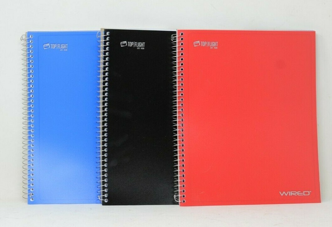 Top Flight Wired 3-Subject Wirebound Notebook (Pack of 3) in Black ...