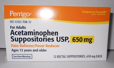 Perrigo Acetaminophen Suppositories 650mg 12ct -Expiration Date 11-2026 ...