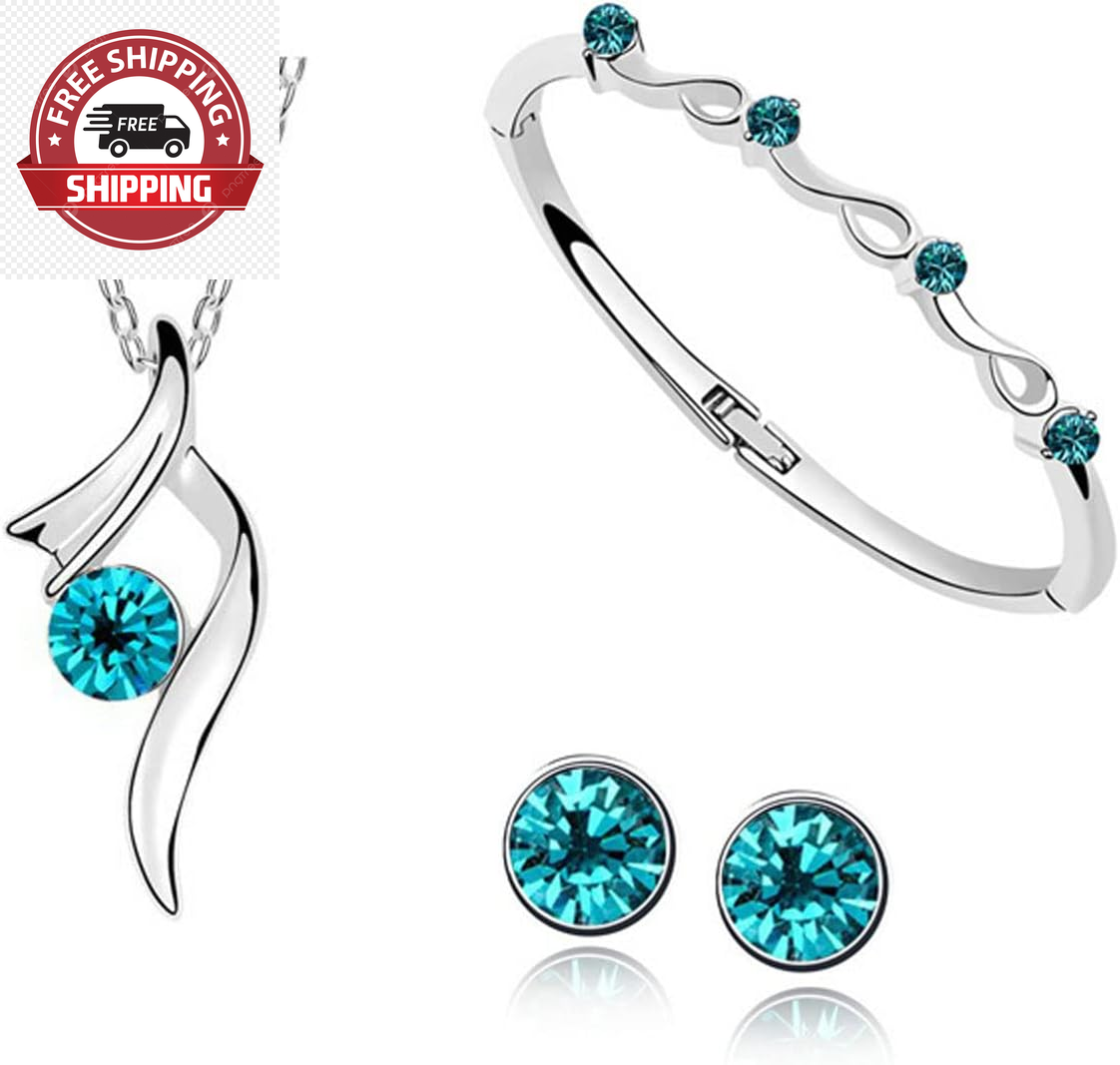 Fashion Simple Necklace Earrings Bracelet Set Jewelry Crystal Pendant ...
