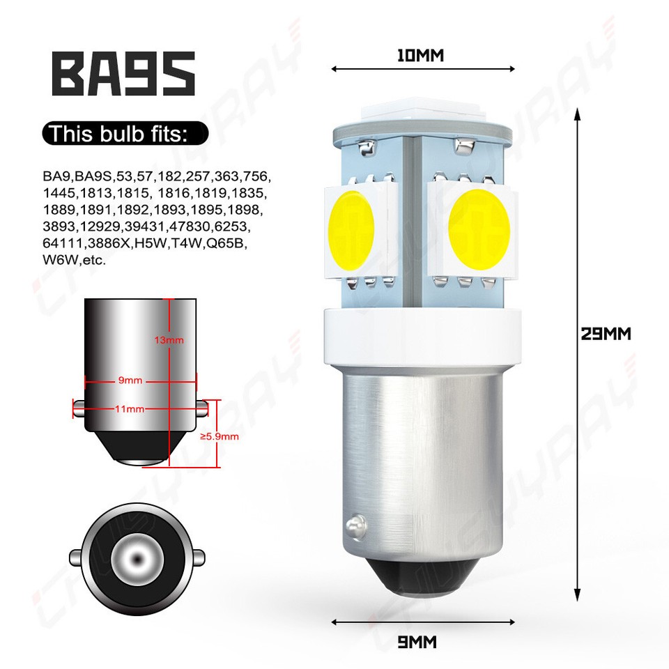 White BA9S LED Interior Dome Map Instrument Panel Dash Gauge Light ...