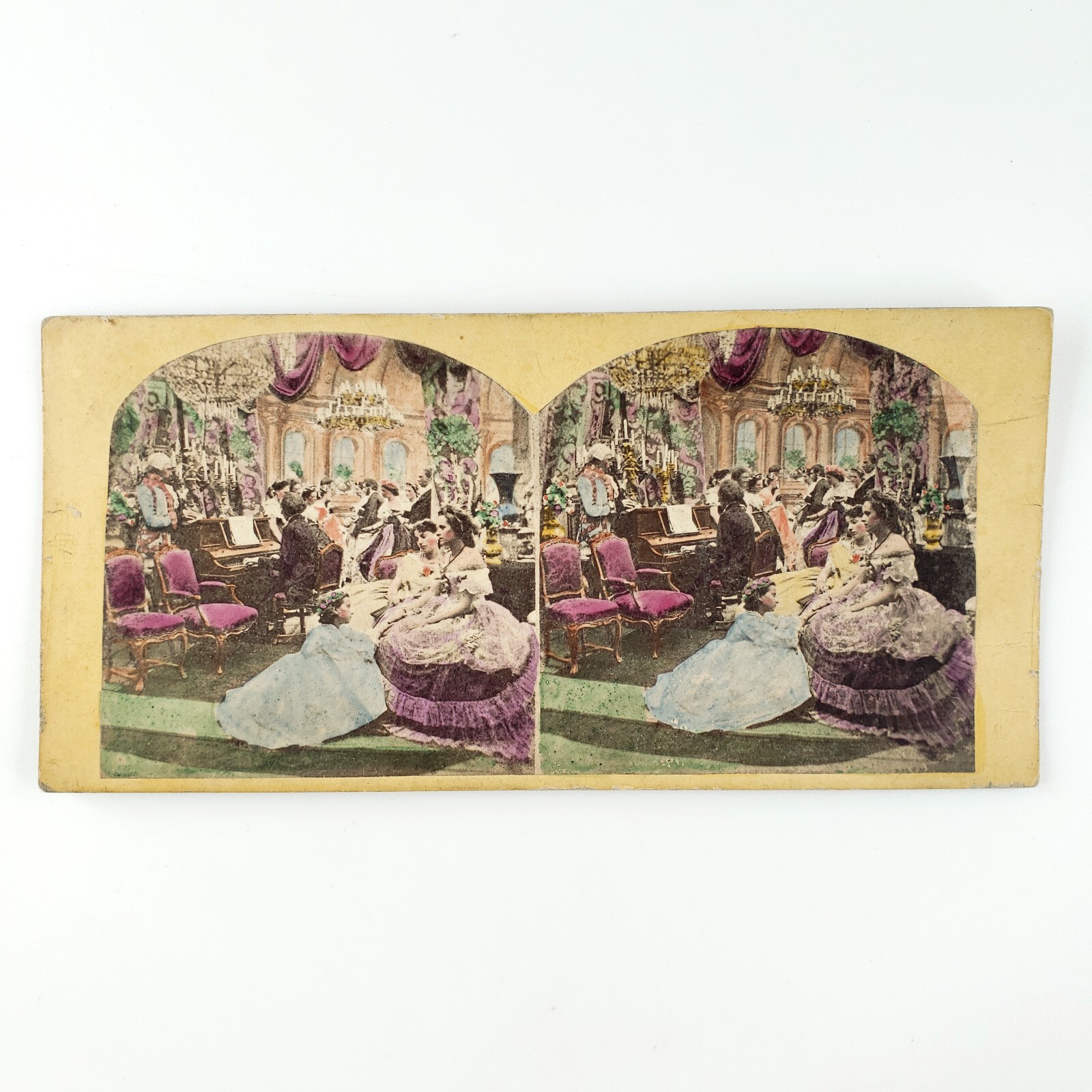 Victorian Parlor Dance Party Stereoview c1855 Tinted Piano Music Ladies ...