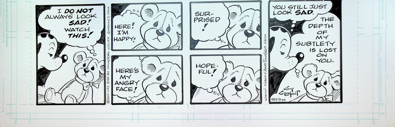 Nancy Comic Strip Original Art Guy Gilchrist December 9 2014 Teddy Bear ...