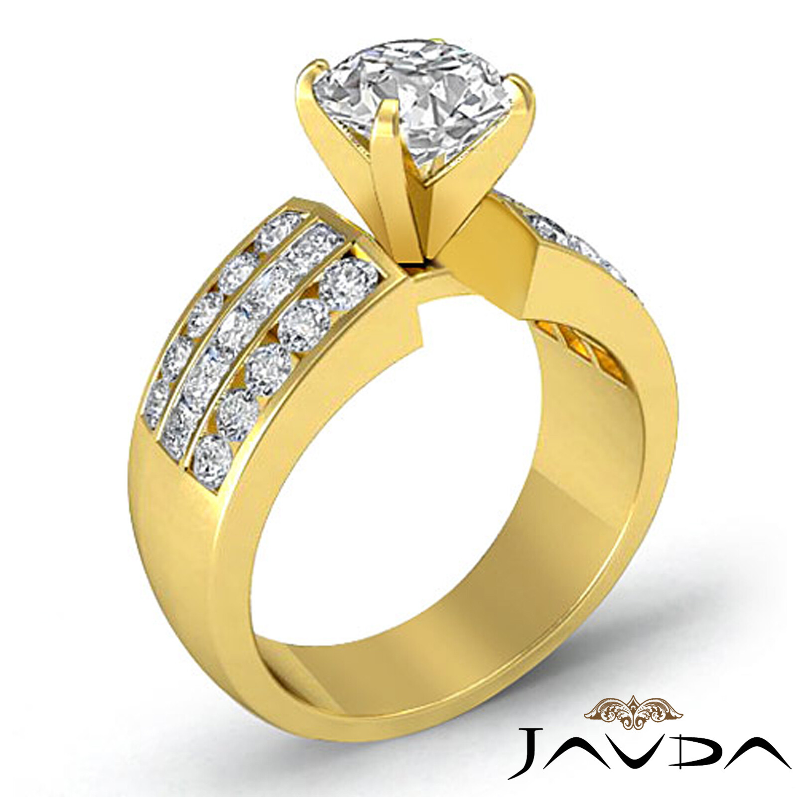 3 Row Channel Set Round Diamond Engagement Ring GIA Certified F Color ...