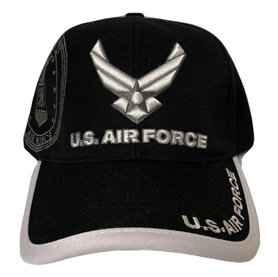LICENSED Deluxe Black US AIR FORCE USAF INSIGNIA LOGO EMBLEM Wings CAP ...