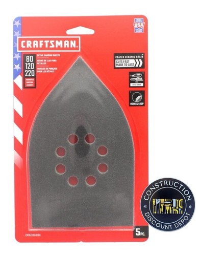 5 Pack Craftsman CMXZXGA9160 Sanding Sheets Fits Detail Sander 80 120 ...