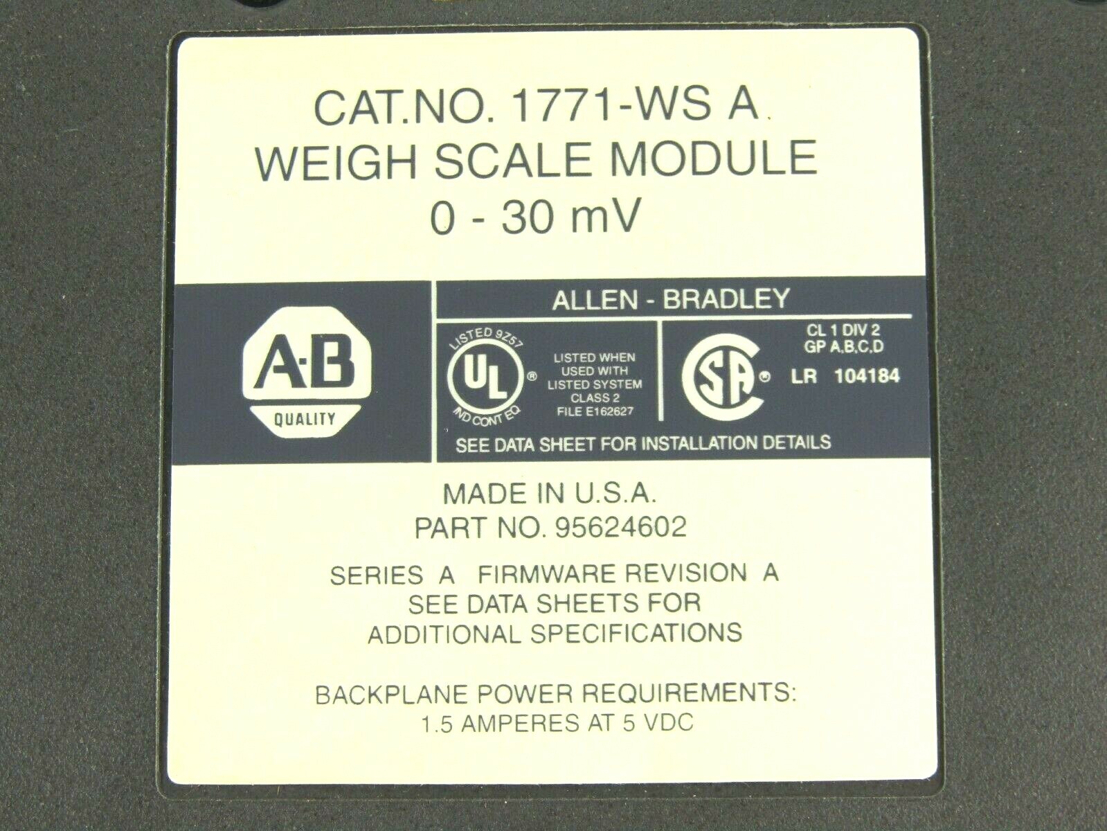 1771-ws B Hardy Weigh Scale Module for Allen Bradley PLC 5 1771WS W543 ...