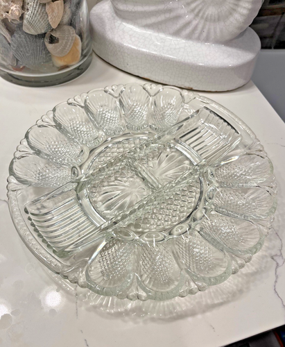 Vintage LE Smith Cut Glass Deviled Egg Plate Relish Platter Heritage 11 ...