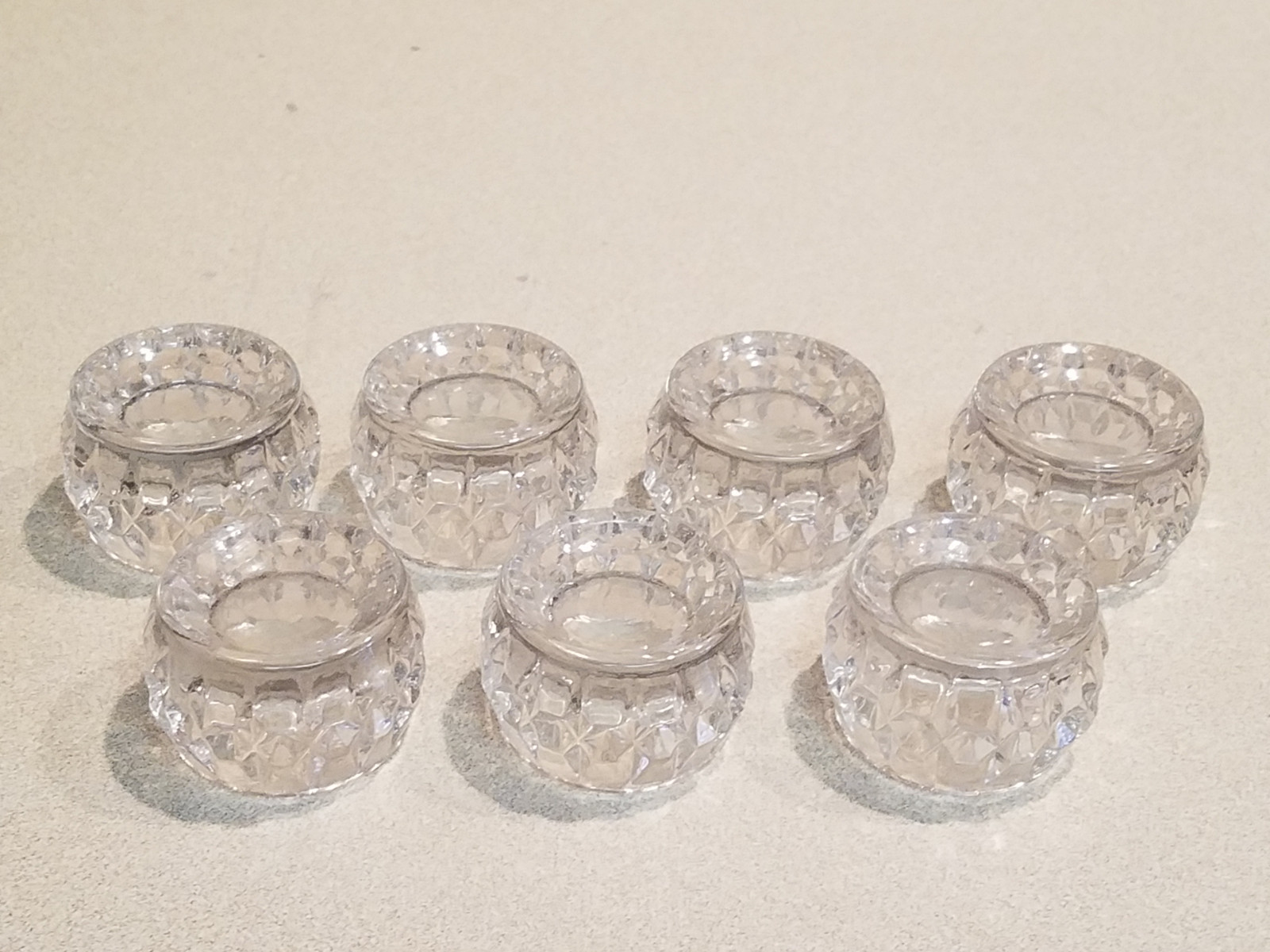 Vintage Set of Seven (7) Diamond Cut Glass Oval Faceted Salt Cellers ...