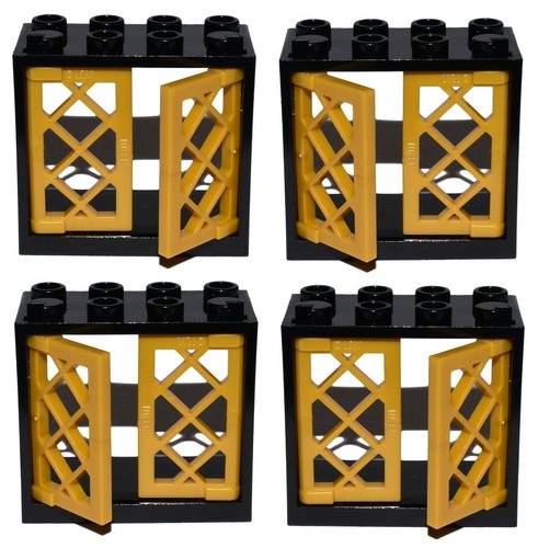 LEGO Windows (Pack of 4) Black Frame Gold Lattice Pane Castle Palace ...