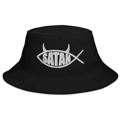 Satan Fish with Horns Religious Satire Embroidered Bucket Hat Satanic ...
