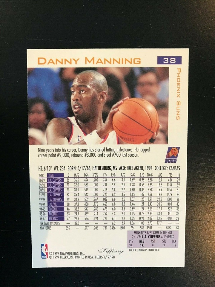 1997-98 Fleer Traditions Tiffany Version Danny Manning #38 Phoenix Suns ...