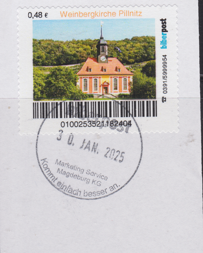 Privatpost. Biberpost. Weinbergkirche Dresden-Pillnitz, auf Briefstück ...