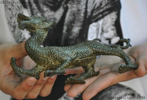 Old China Bronze Feng Shui Auspicious Dragon Loong Dragons Zodiac ...