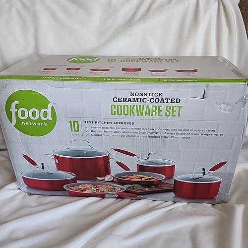 Food Network 10-pc. Nonstick Ceramic Cookware Pots And Pans Set, RED | eBay