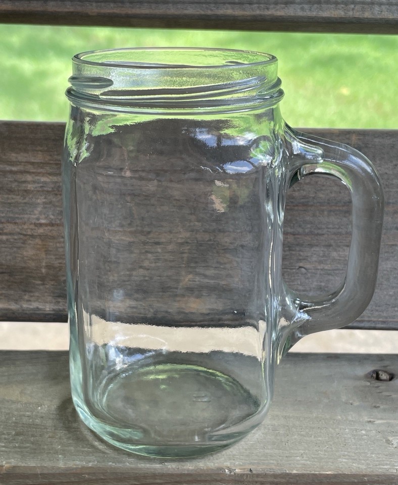 Country Style Mason Jar Mug Handle Clear Glass 14 oz Drinking Cup ...