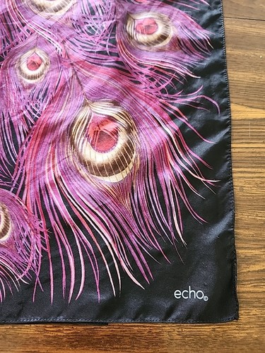 ECHO 31" SQUARE PEACOCK FEATHER SCARF 100% SILK BLACK AND PURPLE | eBay