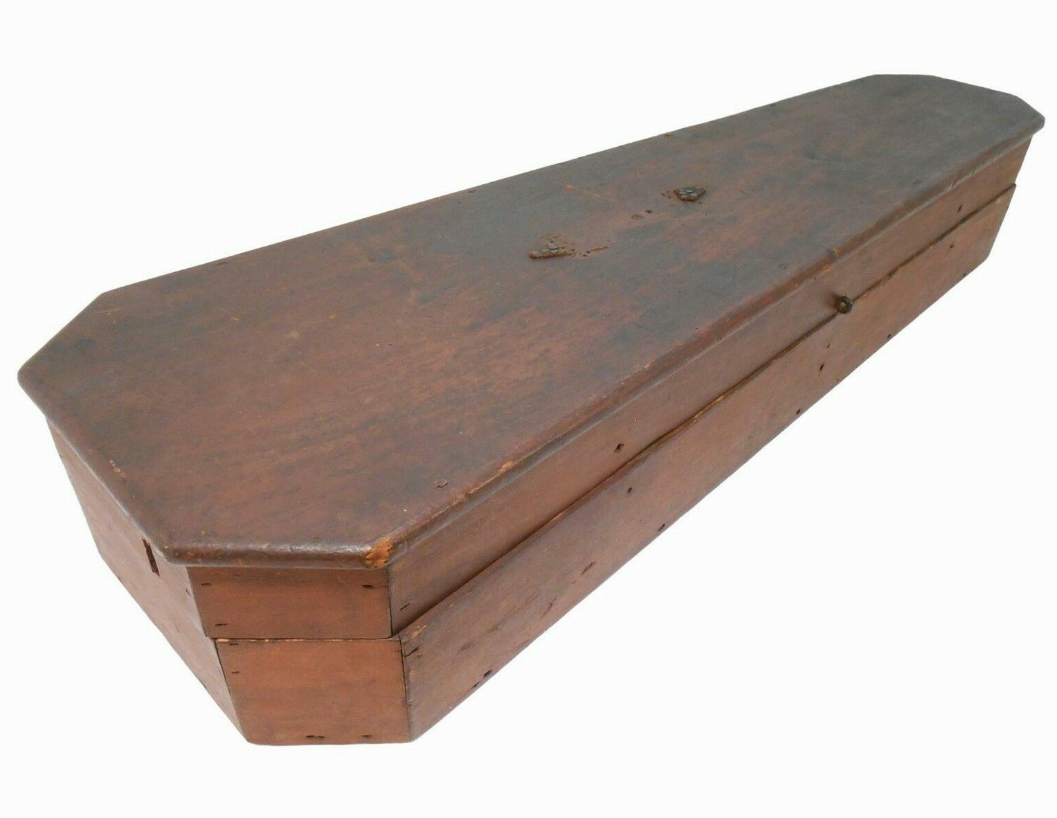 RARE EARLY-MID 19TH C ANTIQUE RED PNTD WOOD VIOLIN COFFIN CASE, INK DOG ...