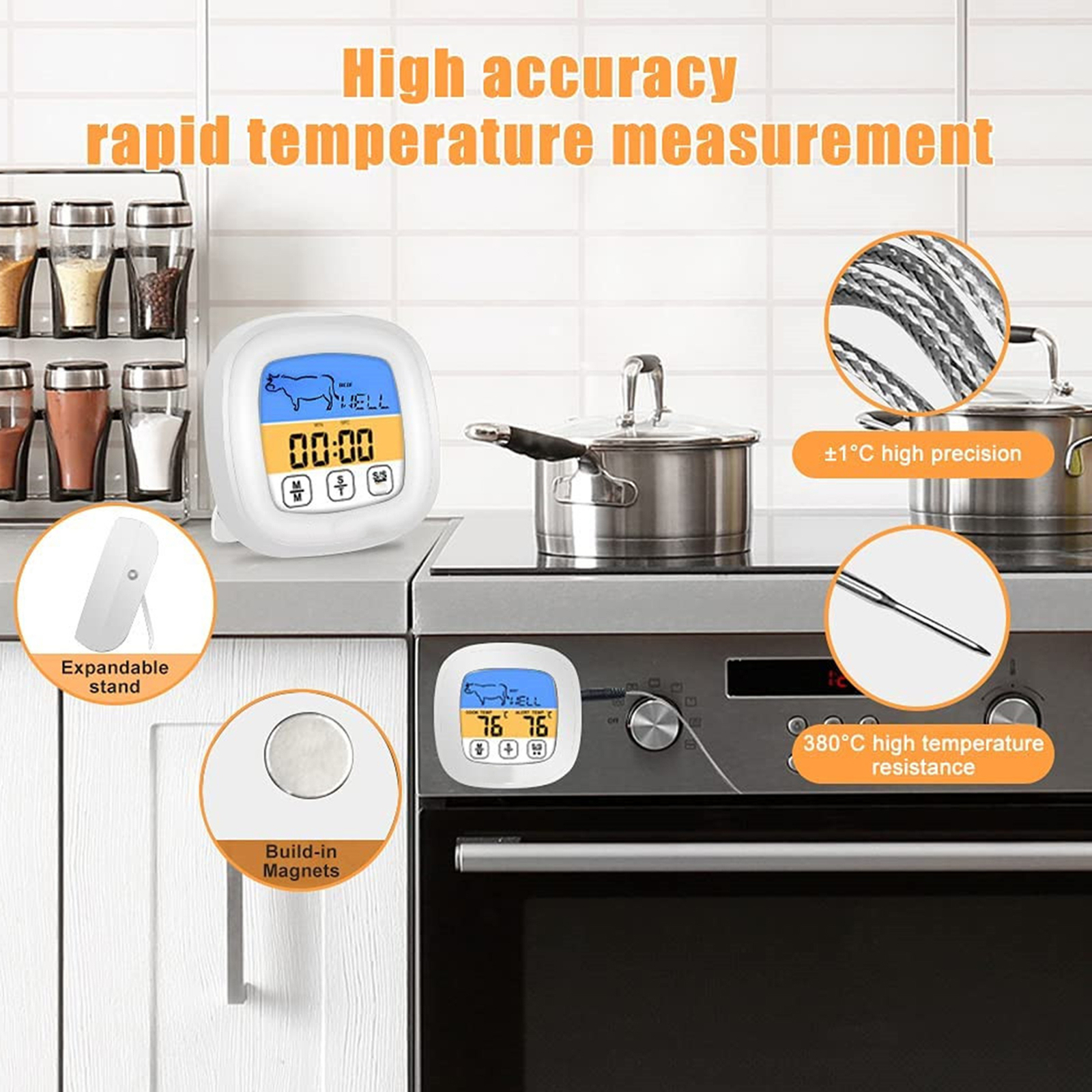 1 Set Baking Thermometer High Precision Reminder Food Temperature ...