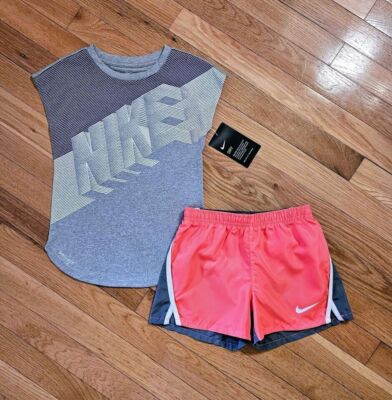 NEW Nike Little Girls Dri-fit Tunic & Short Set, Gray Blue/Pink (sz 6X ...