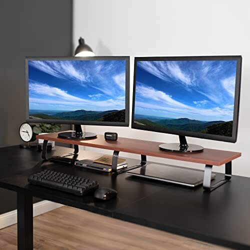 39 inch Extra Long Monitor Stand, Wood & Steel Desktop Riser, Dual ...