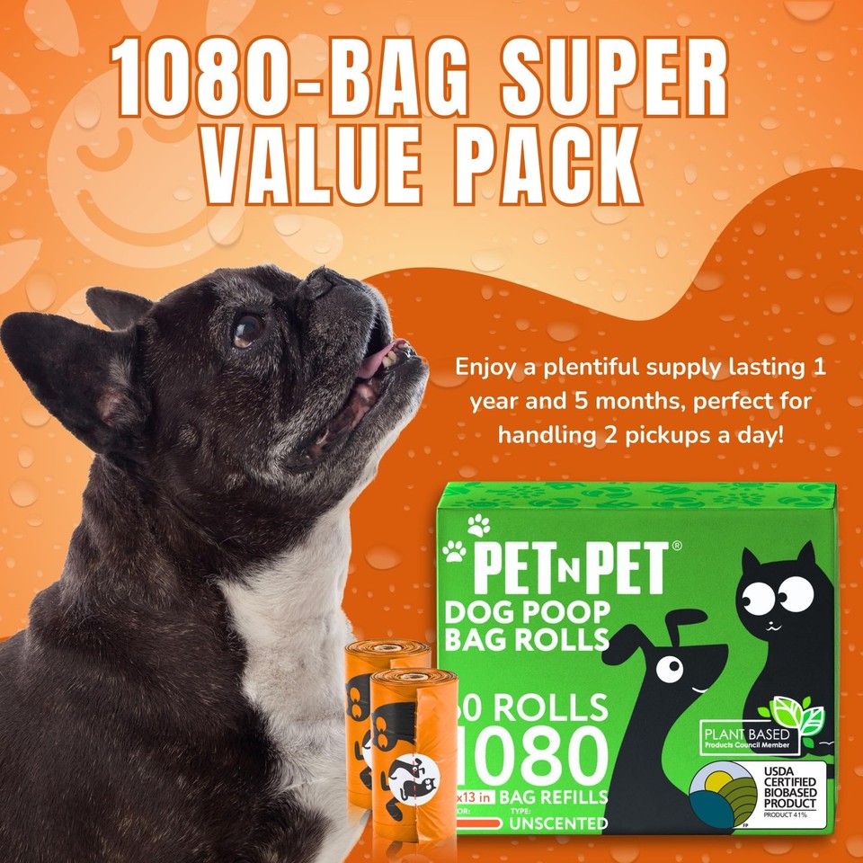 1080 Counts Orange Poop Bags for Dogs, 41% Plant Based & 59% PE Extra ...