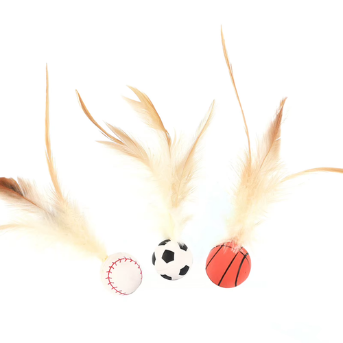 Cat Interactive Ball Toys Bouncy Balls with Feathers for Indoor Cat ...