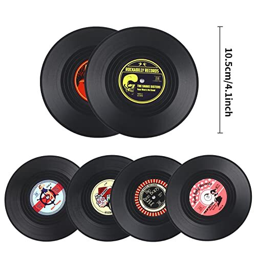 6pcs Vinyl Record Drink Coaster Retro Vintage Beer Coffee Tea Drinking ...