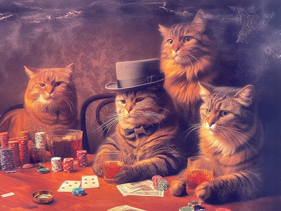 Cats Playing Poker Poster Cats Drinking Whiskey Cat Gambling Beer ...