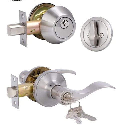 Defiant Door Handle Naples Satin Nickel Combo Pack w/Single Cylinder ...