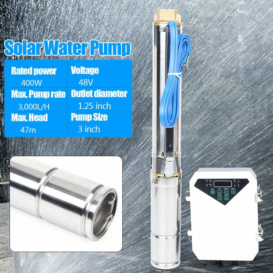 3" Solar Submersible Water Pump Bore Hole Deep Well Pump 48V DC 400W W ...