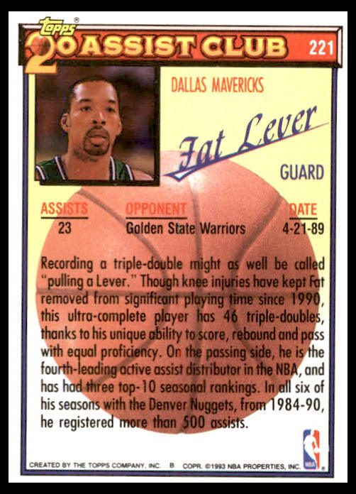 1992 Topps #221 Fat Lever Dallas Mavericks Basketball Card | eBay