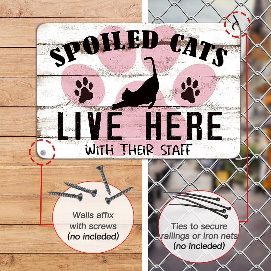 Spoiled Cats with Their Staff Live Here Funny Metal Cat Wall Decor Art ...