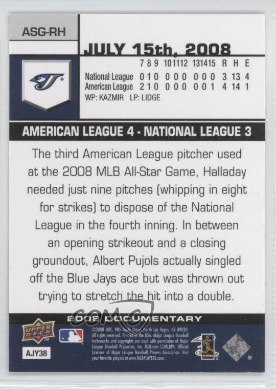 2008 Upper Deck Documentary All-Star Game Roy Halladay #ASG-RH HOF 0a1 ...