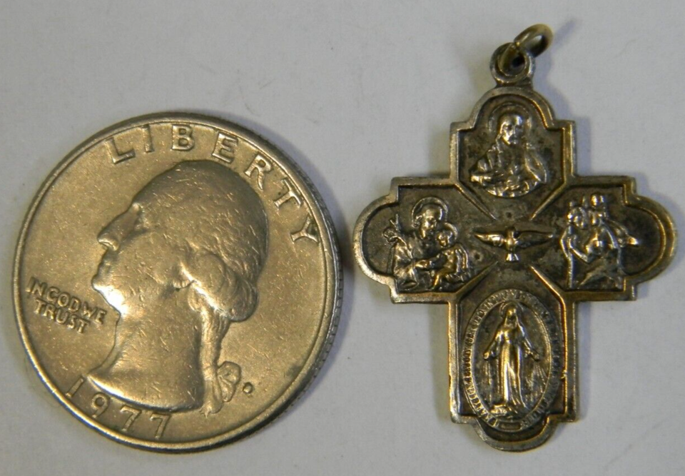 Vtg religious scapular cross medal Jesus Mary Joseph Saint Christopher ...