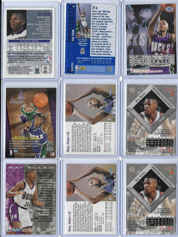 1996-97 RAY ALLEN ROOKIE Lot of 9 Cards RC HOF Topps Finest Silver #252 ...
