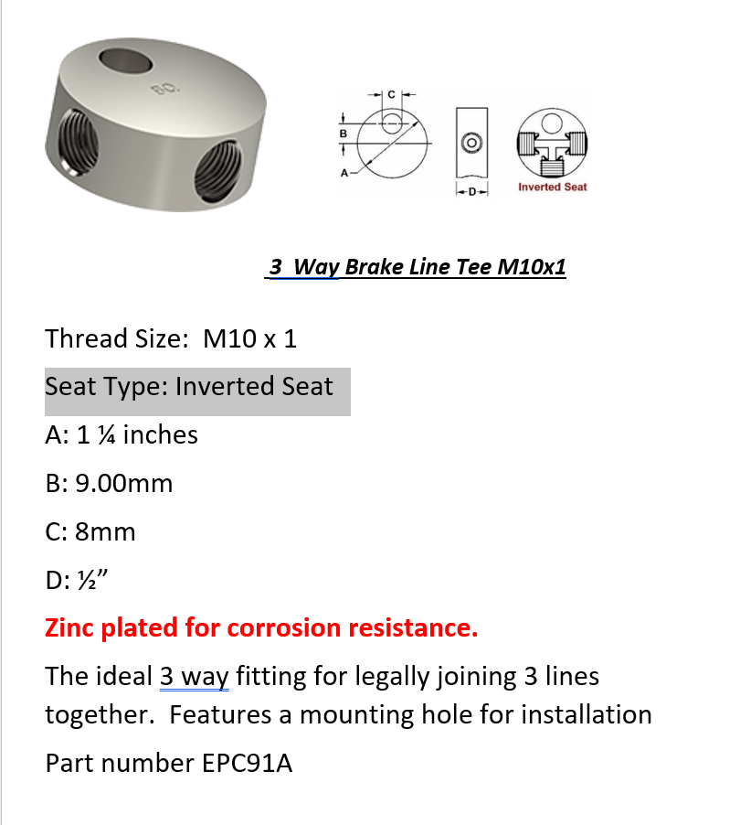 Female Brake Line Tee - 3 Way M10 x 1 Inverted | eBay