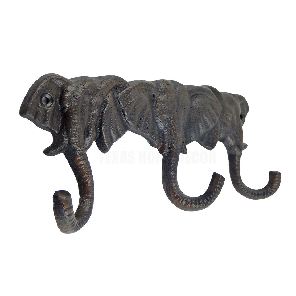 Triple Elephant Trunk Wall Hook Rack Cast Iron Key Towel Coat Hanger ...