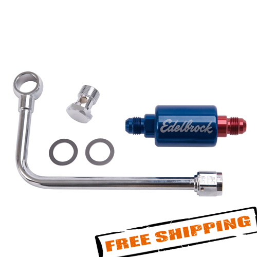 Edelbrock 8134 Chrome Single Feed Fuel Line with Blue Anodized Aluminum ...