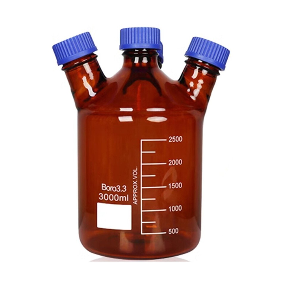 Amber Glass HPLC Purging Storage Bottle 4-Neck Brown Mobile Phase ...
