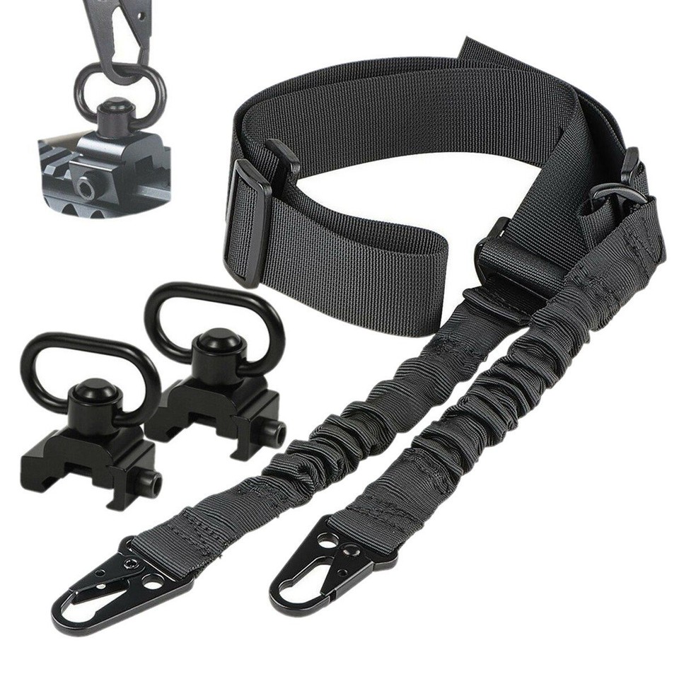 Tactical 2 Point Rifle Gun Sling Strap QD Push Button Sling Attachment ...