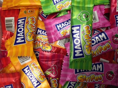 Bag of 50 HARIBO MAOAM STRIPES FRUIT CHEWS SWEETS KIDS PARTY CHOOSE ...